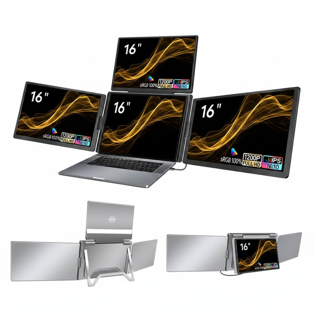 Trion 16" FHD Portable Monitor Quad Screen with One-Cable Triple Displ ...